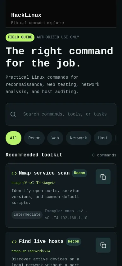 HackLinux Command Explorer
