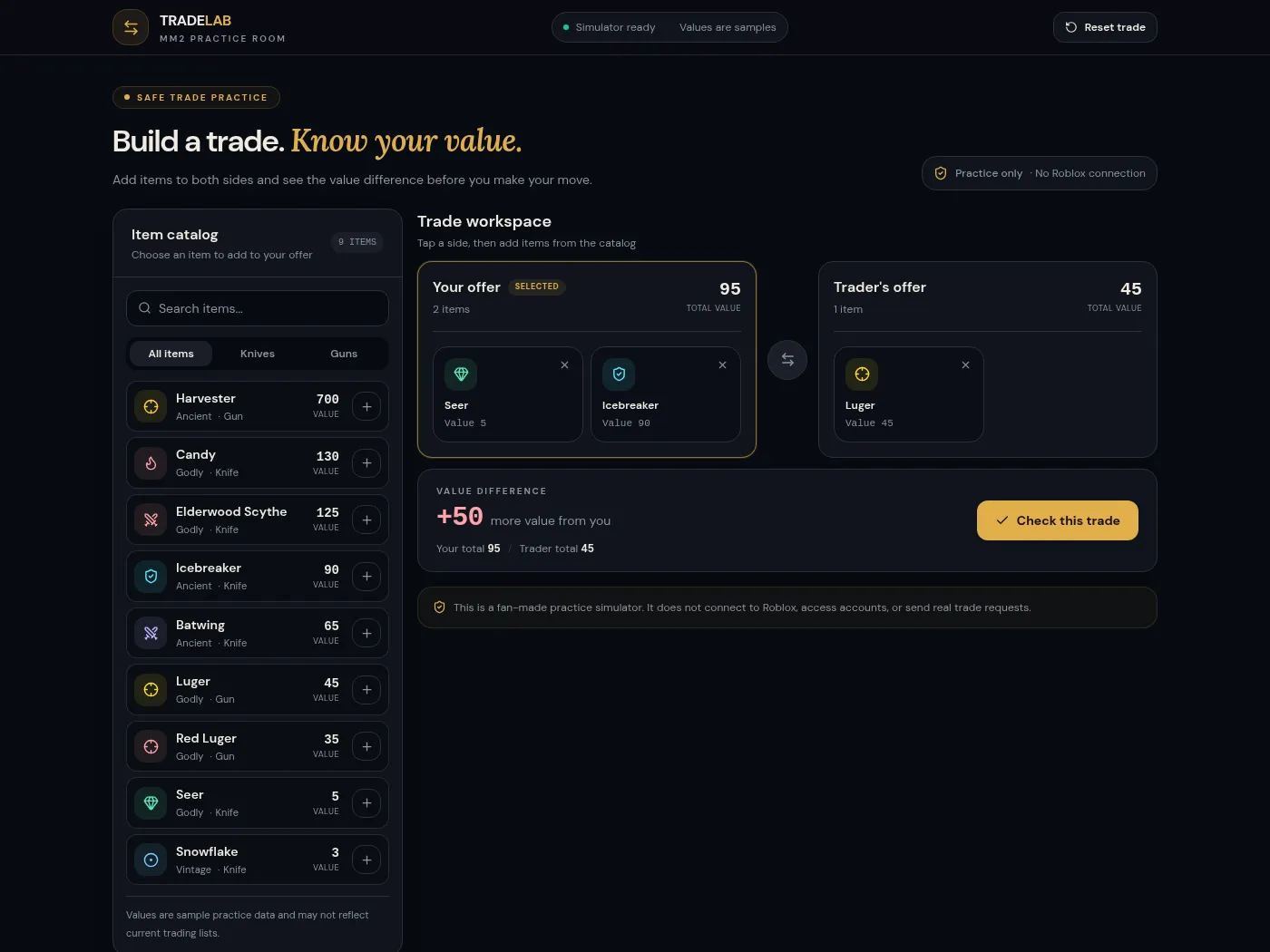 MM2 Fake Trade Simulator