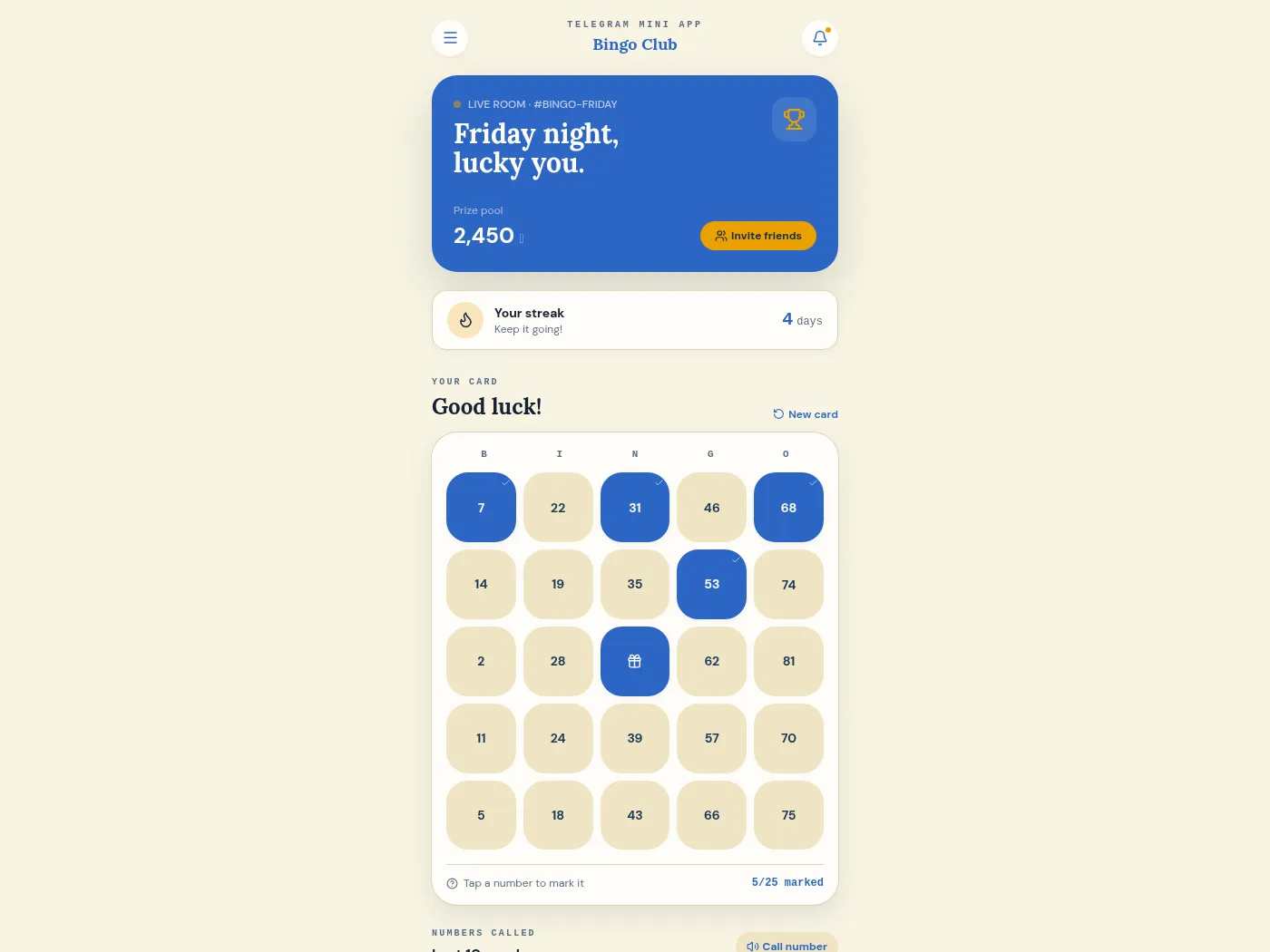 BingoBot MiniApp UI