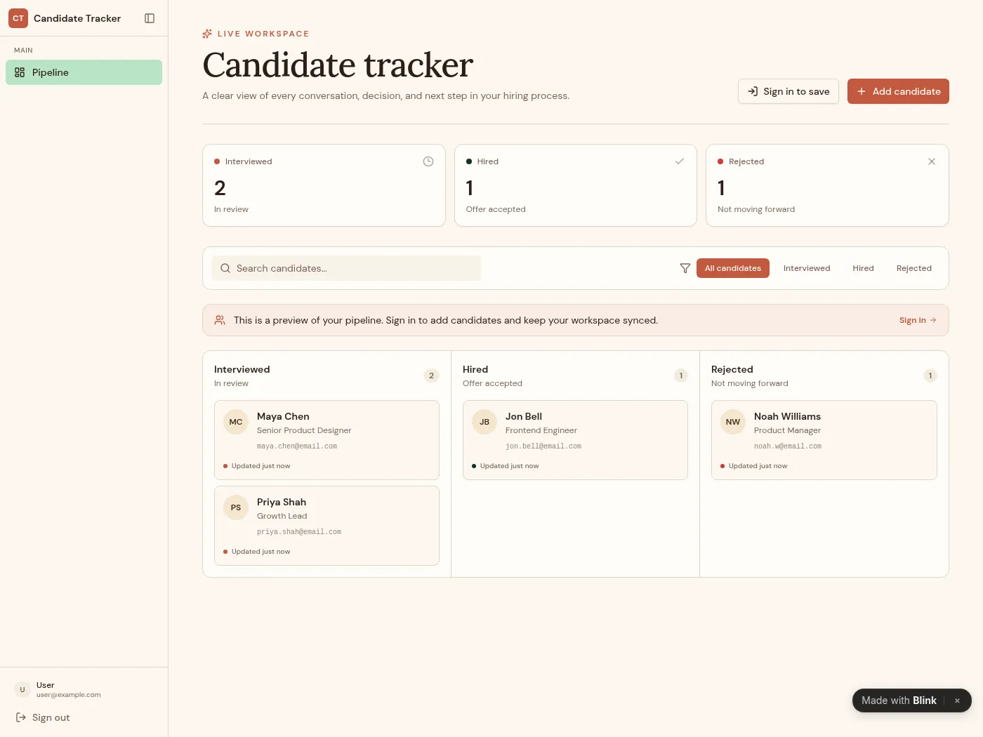 Candidate Tracker Live