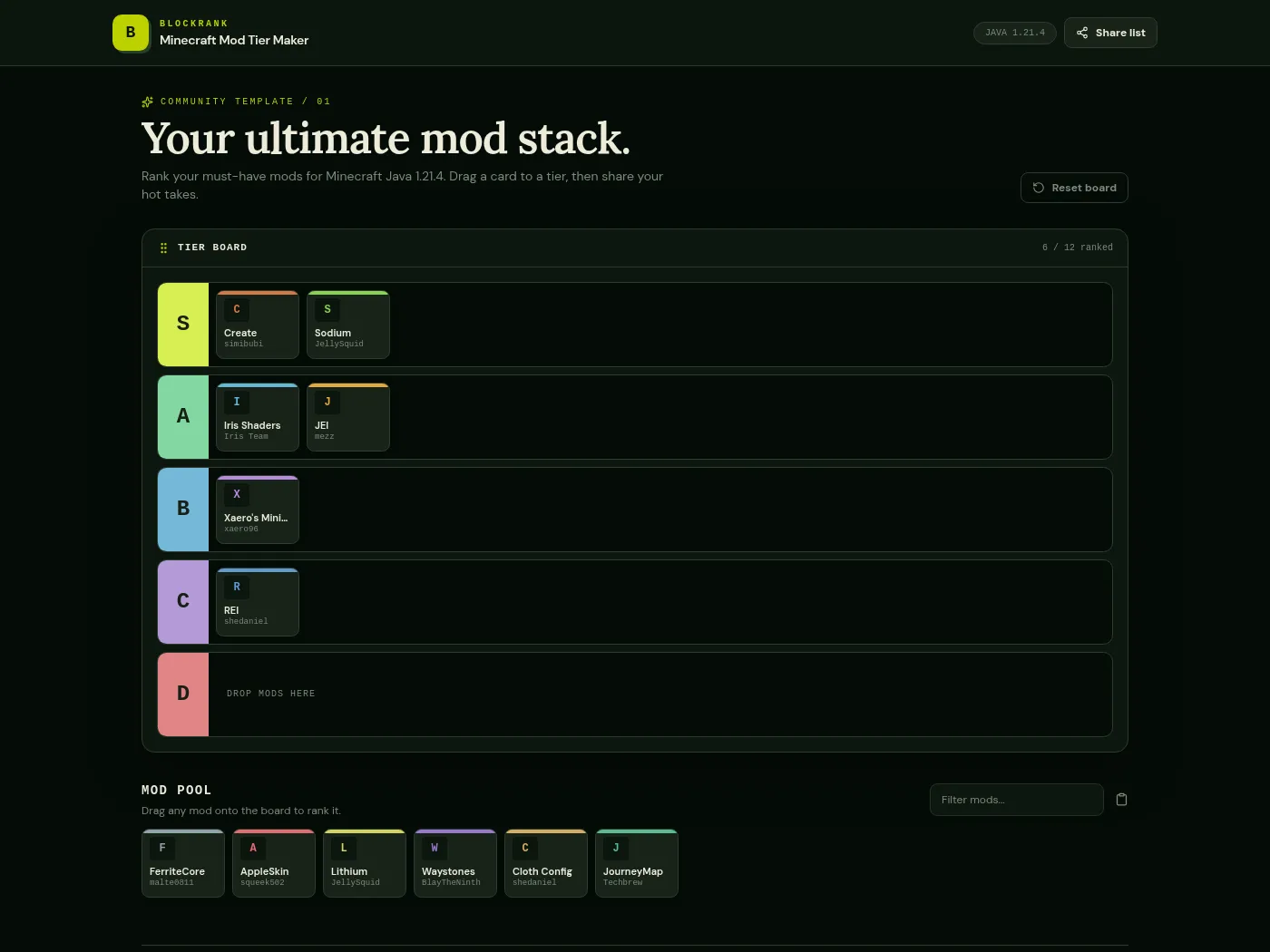 Minecraft Mod Tier Maker