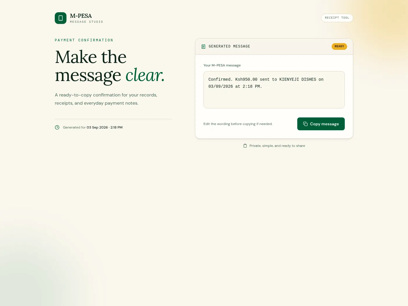 MPESA Message Generator