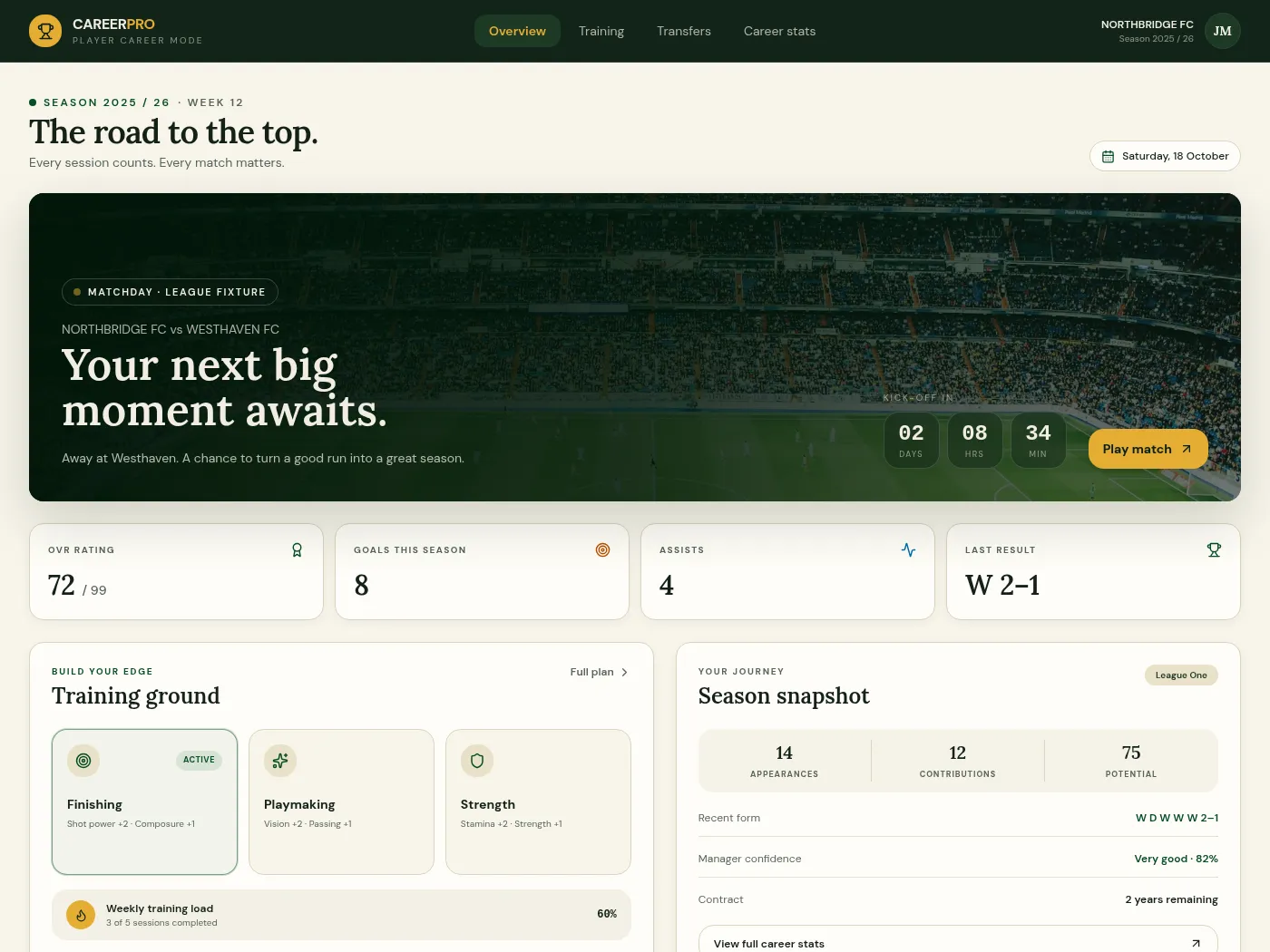 CareerPro Soccer Simulator
