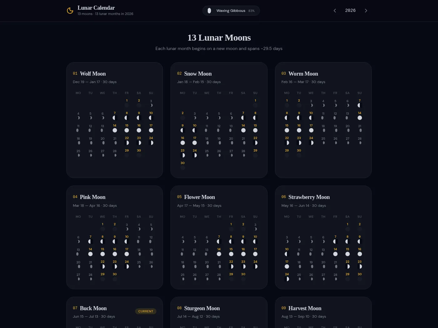 Lunar Year Calendar