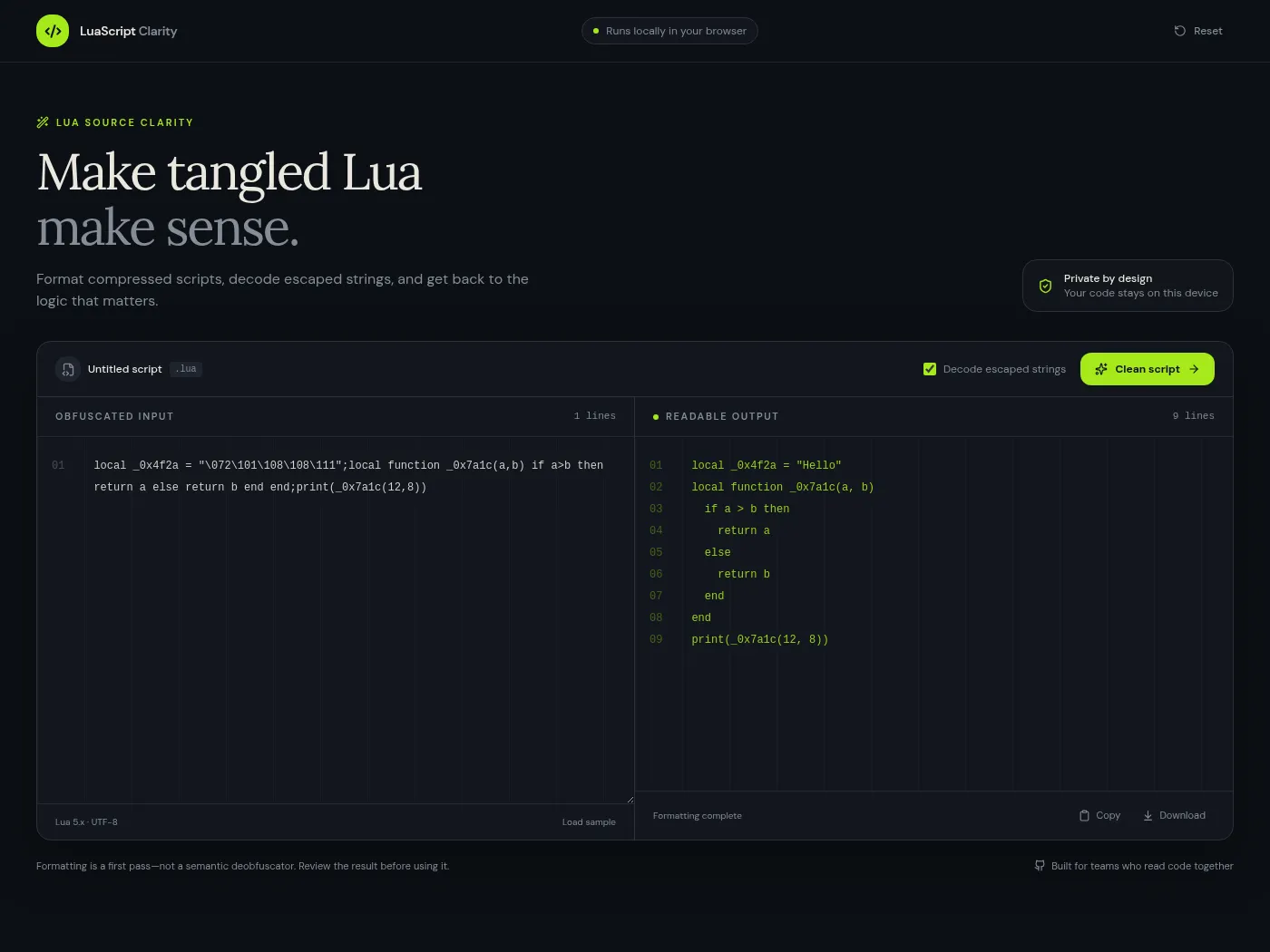 LuaScript Clarity Tool