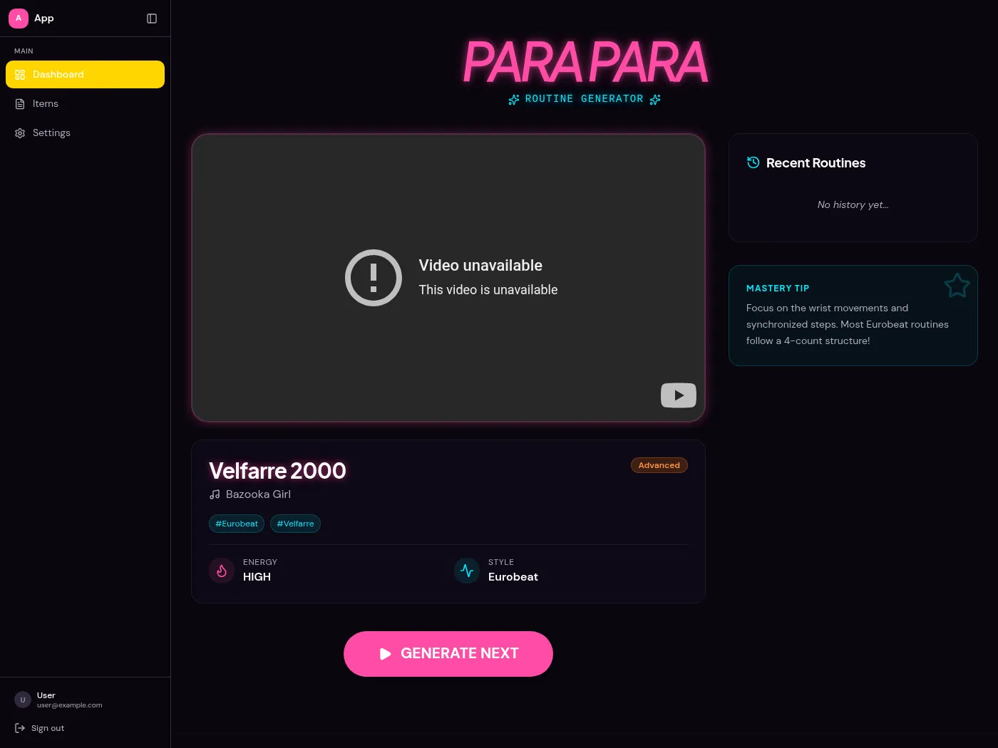Parapara Routine Generator