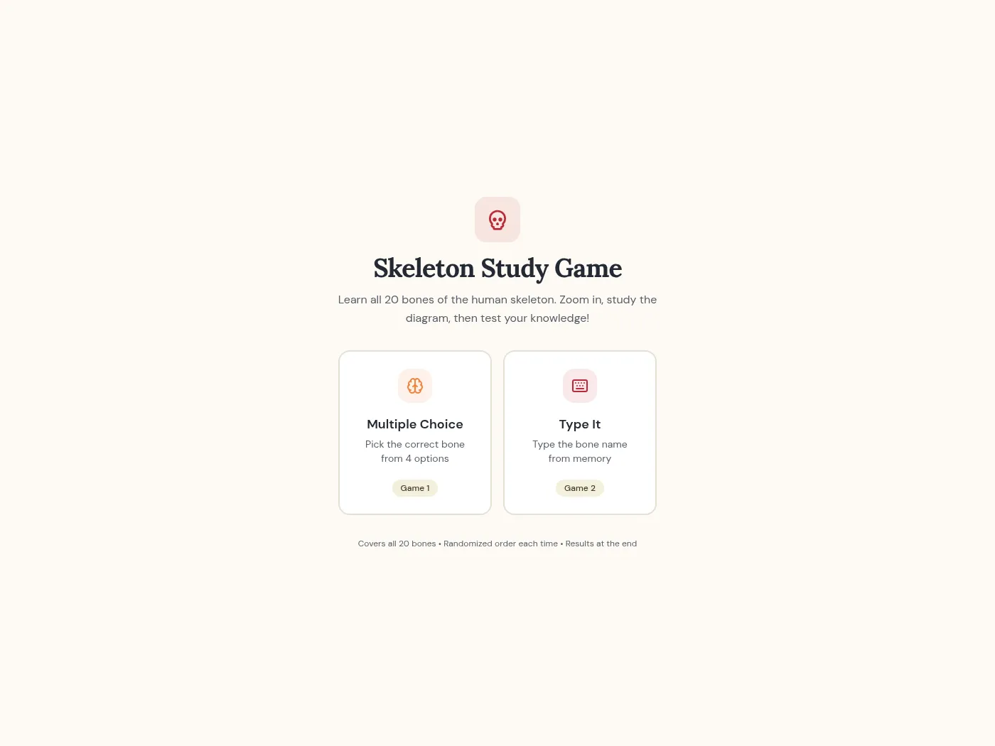 Skeleton Study Game