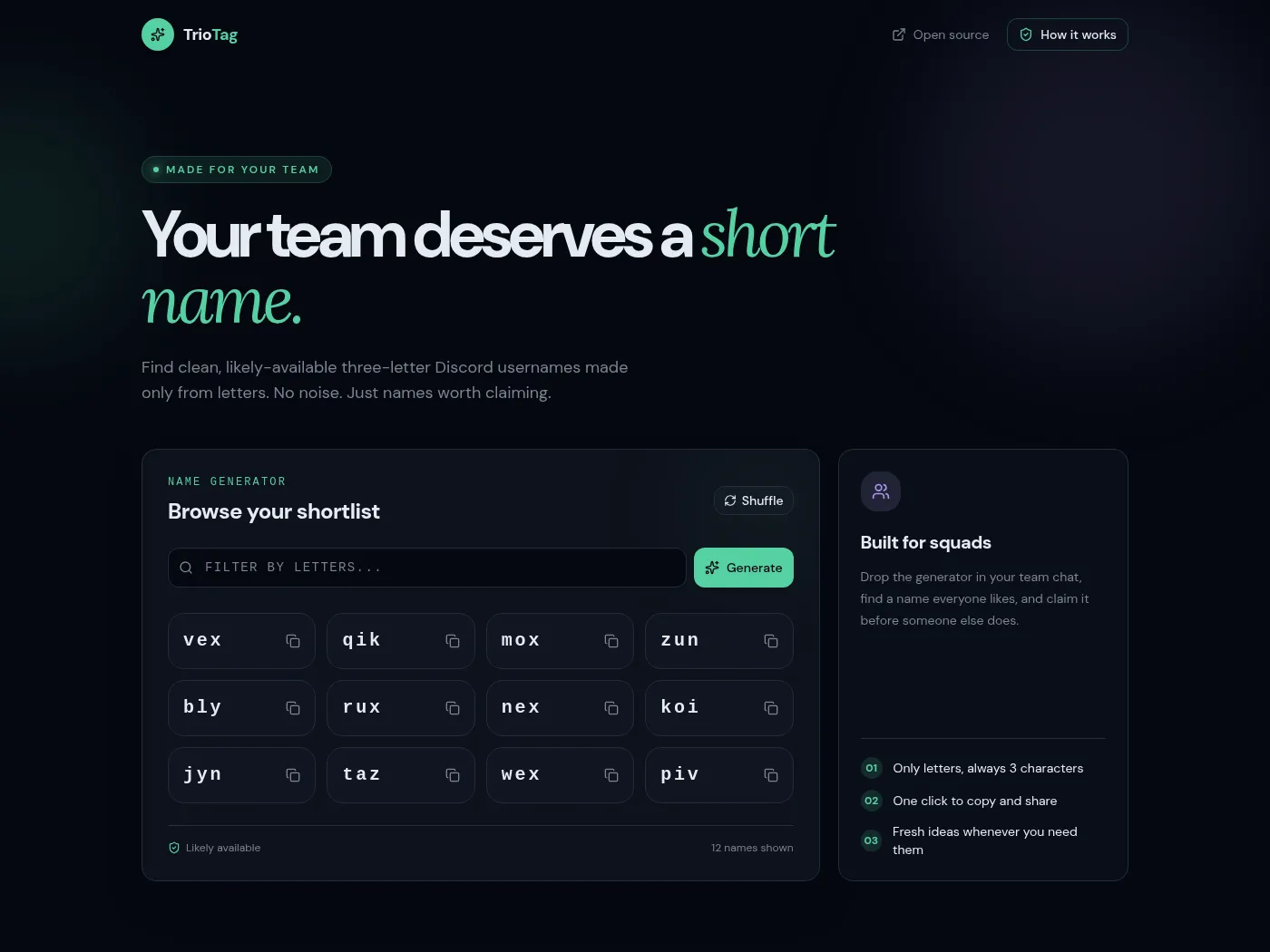 TrioTag Discord Name Finder