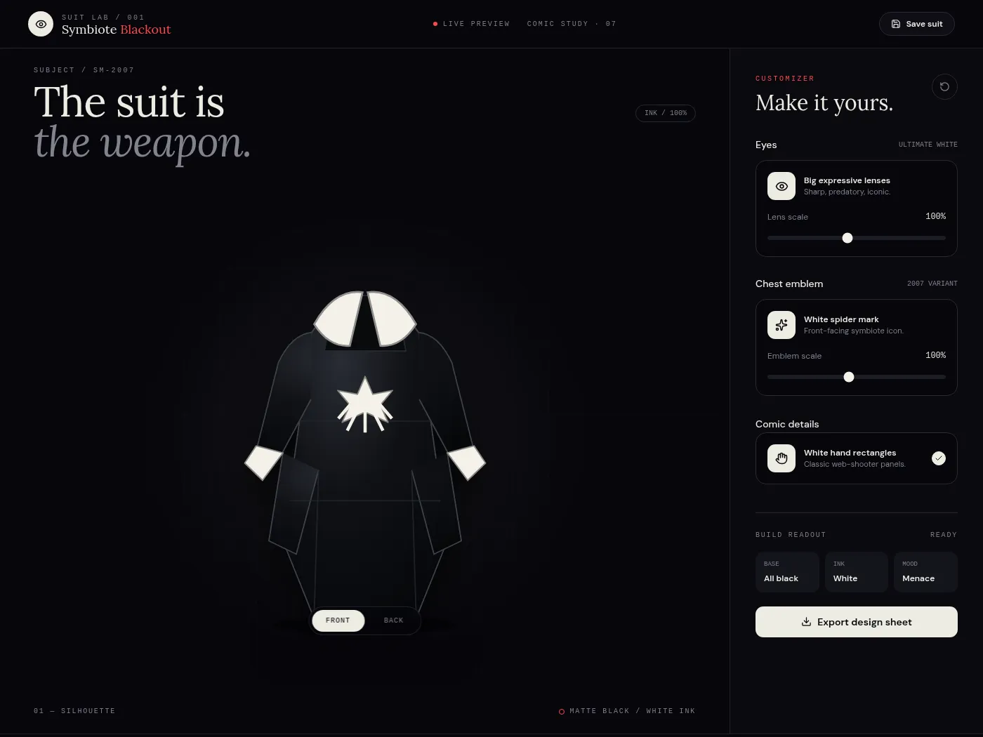 Symbiote Spider Suit Designer