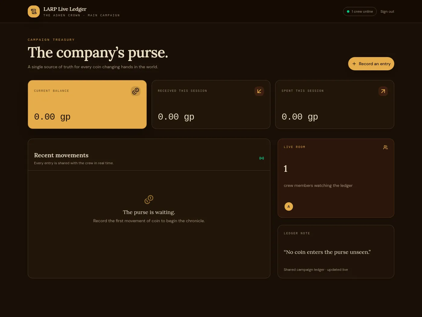 LARP Live Ledger