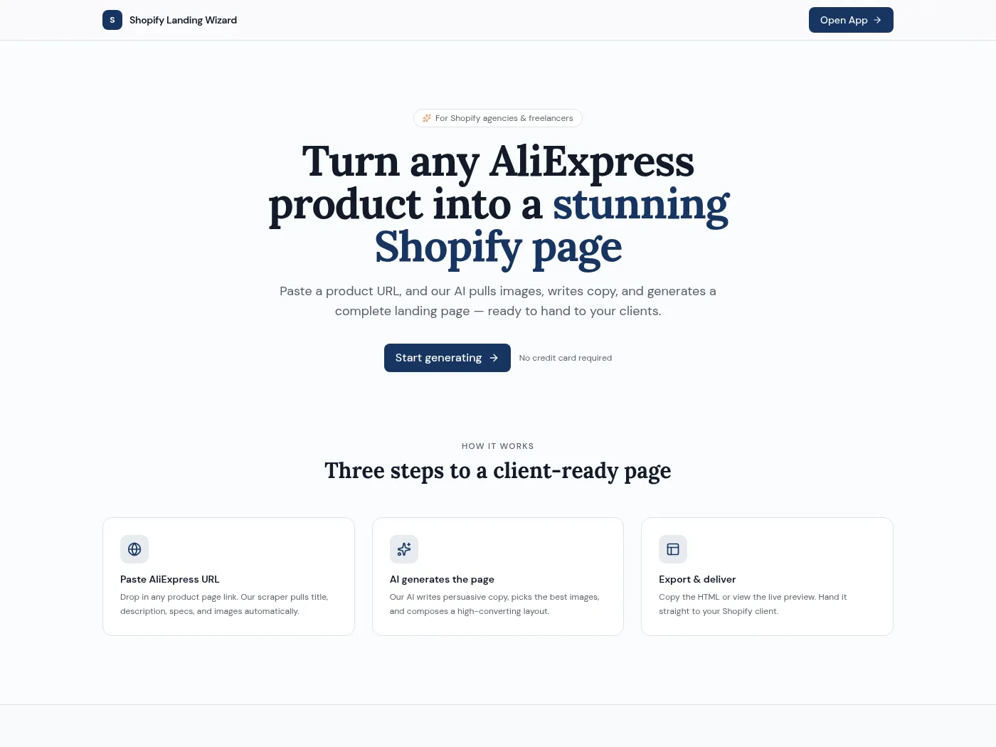 Shopify Landing Wizard
