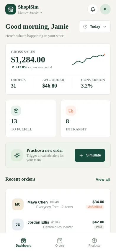 ShopiSim Dashboard