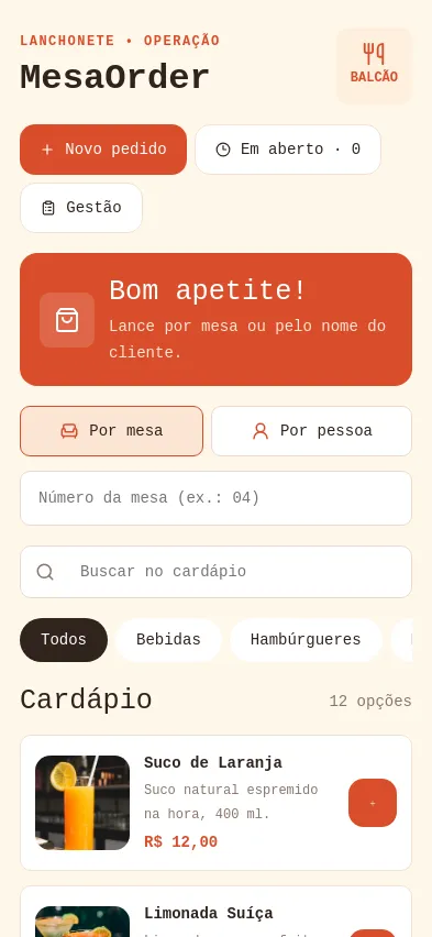 MesaOrder Lanchonete App