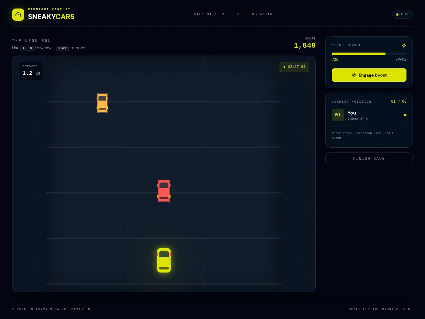 SneakyCars Racing Game
