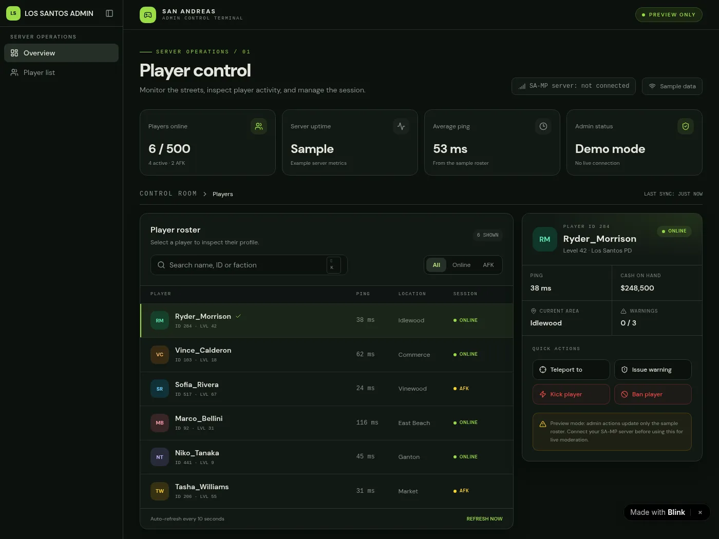 GTA SAMP Admin Panel