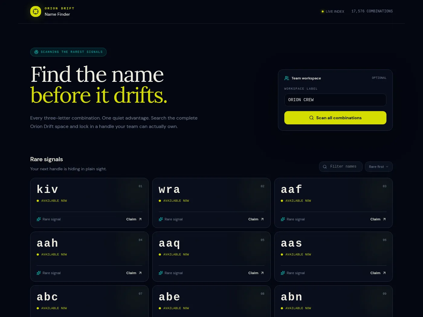 Orion Drift Name Finder