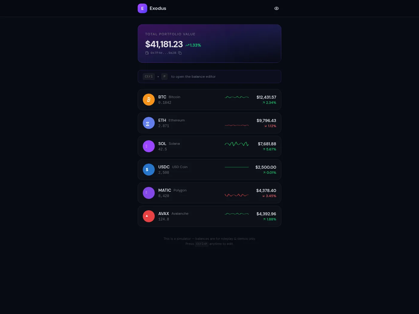 Exodus Balance Simulator