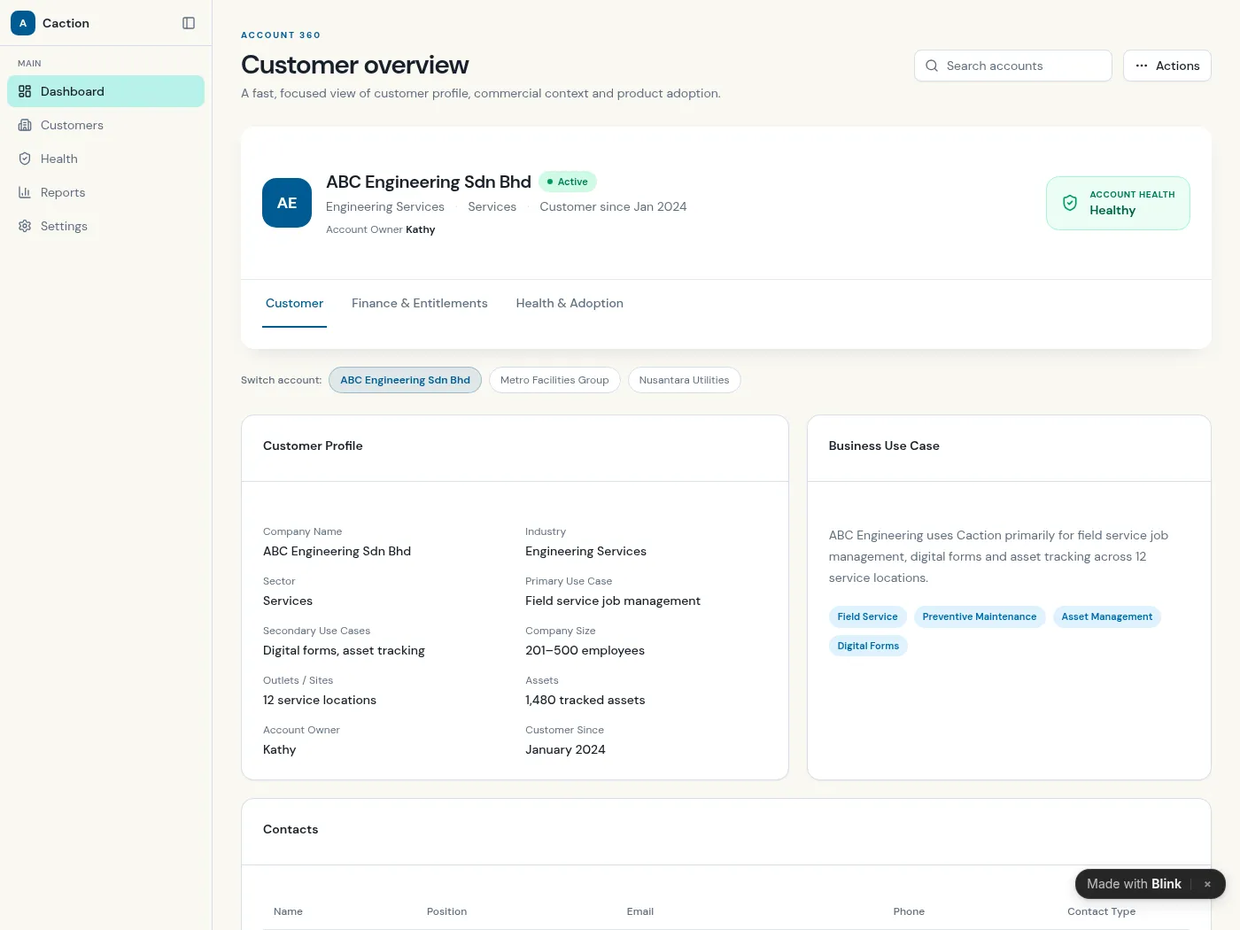 Caction Account 360 Dashboard