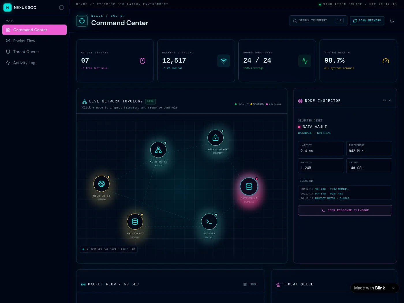 CyberSOC 3D Dashboard
