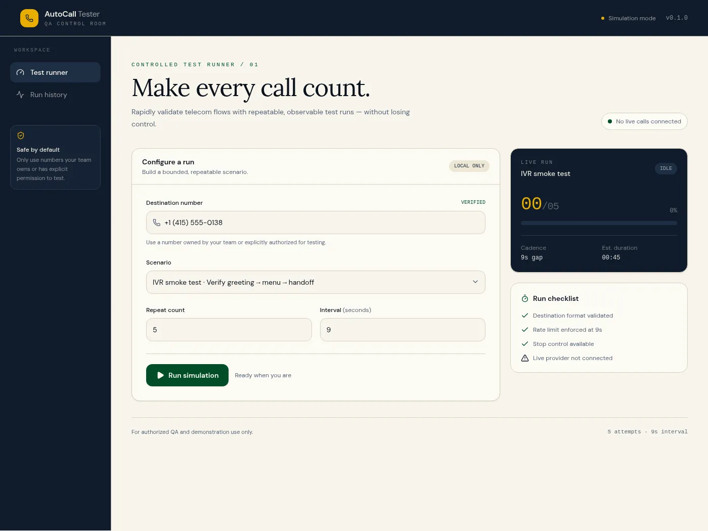 AutoCall Tester