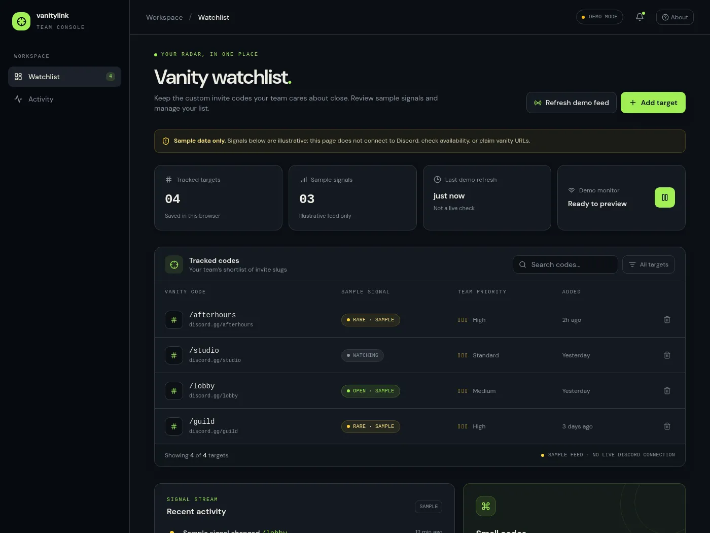 VanityLink Sniper Bot