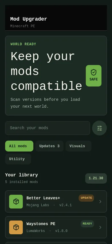 Minecraft PE Mod Upgrader