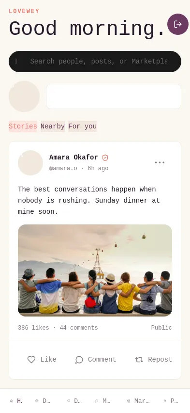 Lovewey Social Marketplace App