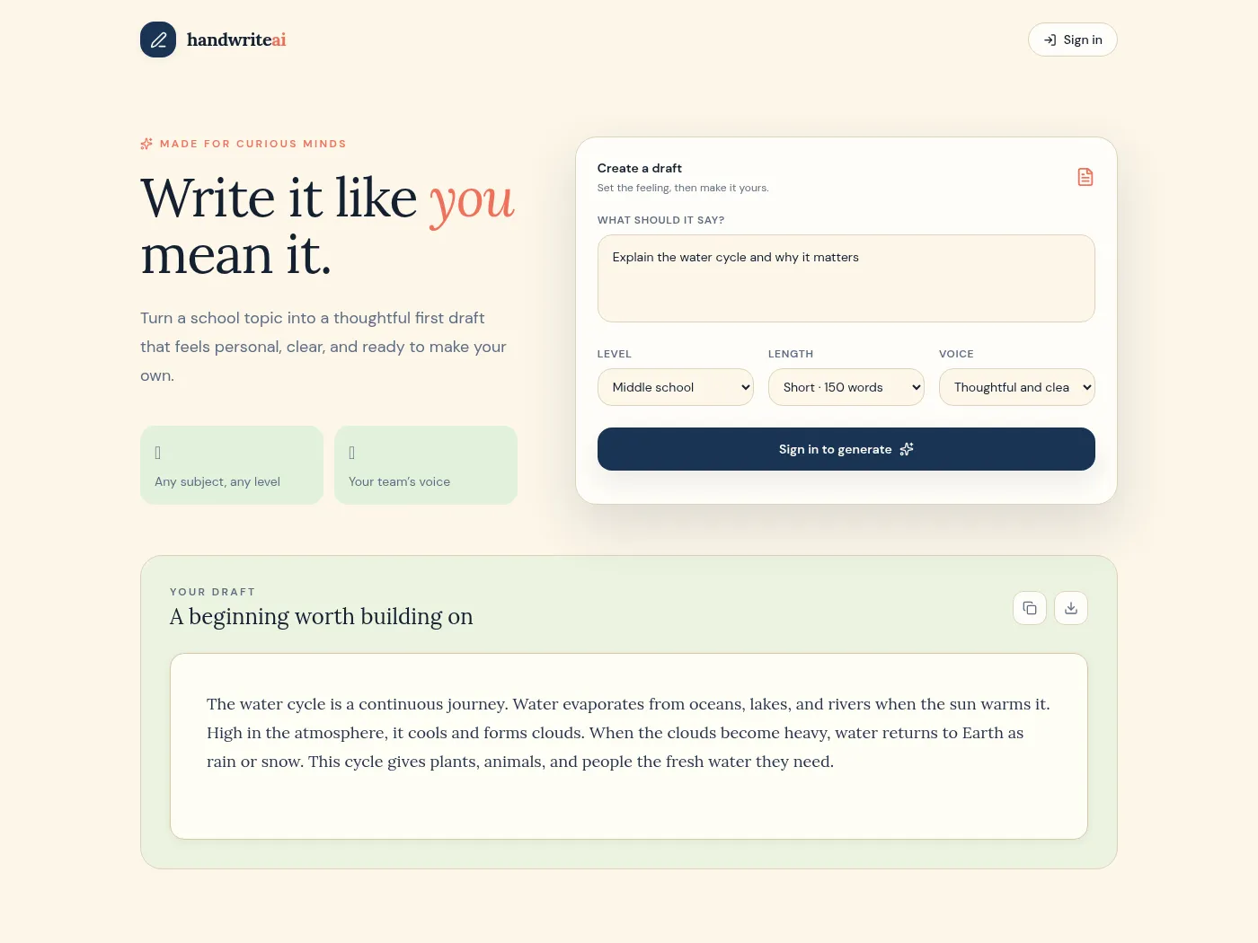 HandwriteAI Text Generator