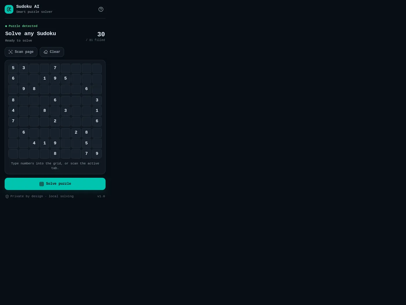 Sudoku Solver Extension
