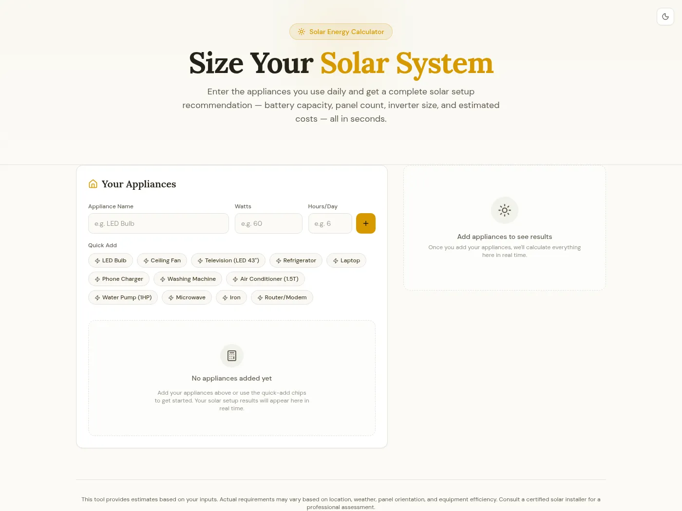 Solar Power Estimator