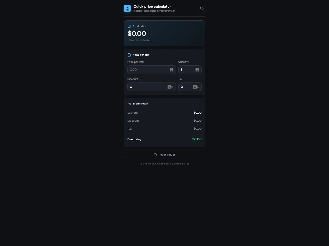 Quick Price Calculator