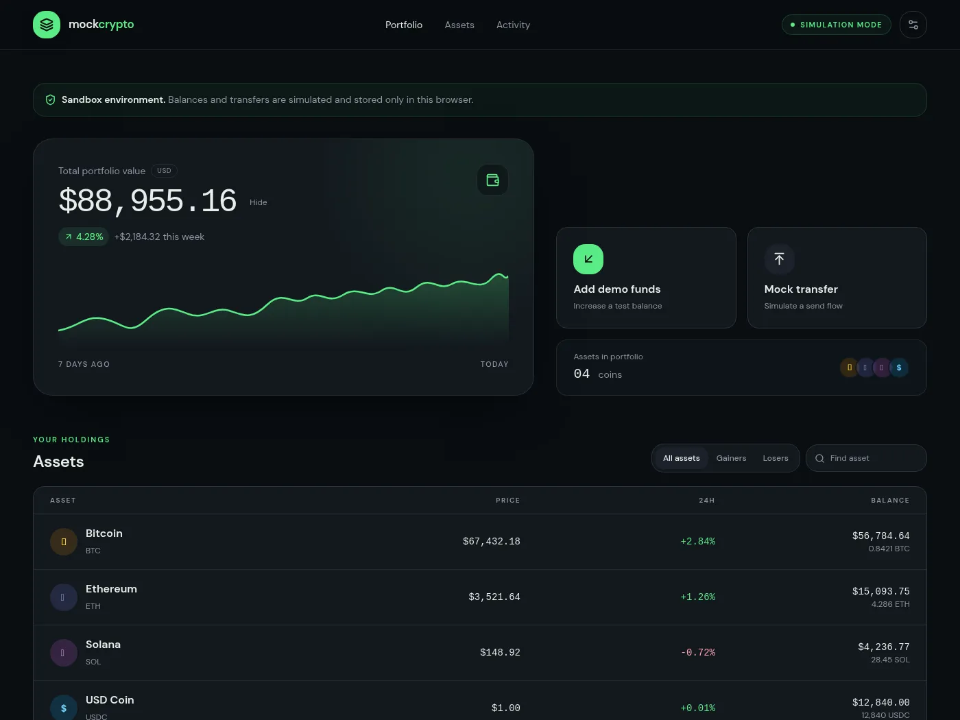 MockCrypto Wallet Simulator