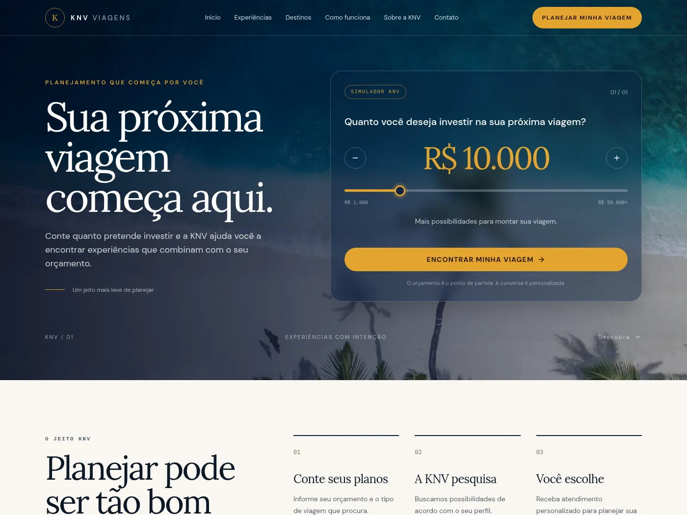 KNV Viagens Landing & Simulador