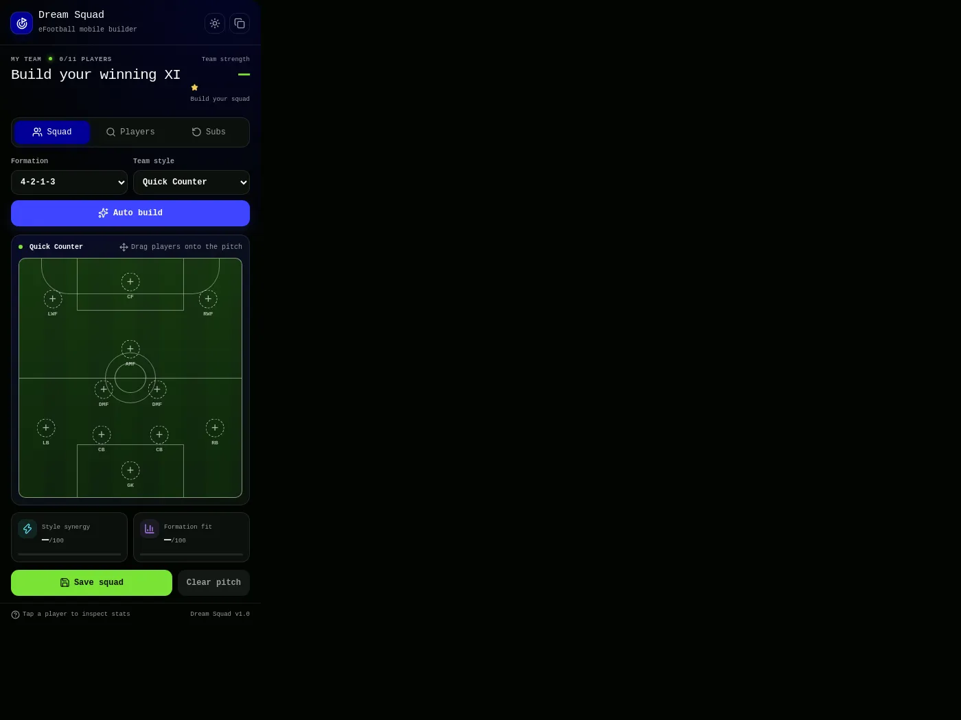 eFootball Dream Squad Builder