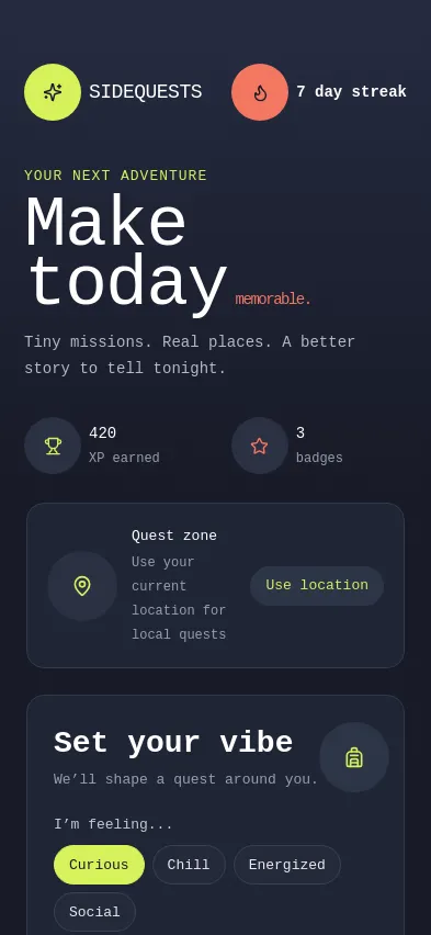 SideQuests Adventure App