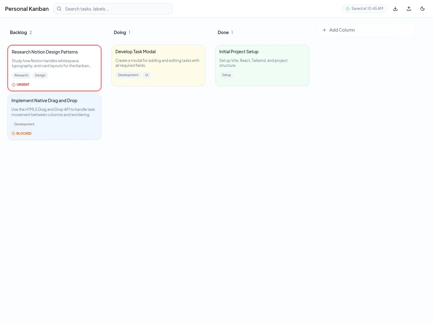 Notion-Inspired Personal Kanban