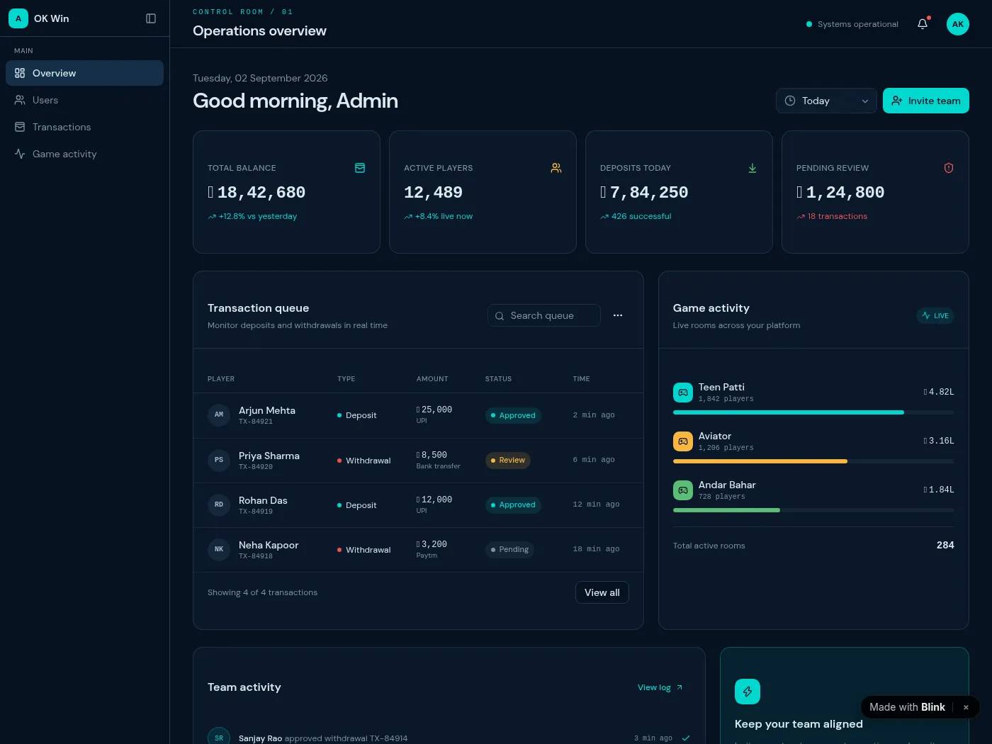 OK Win Admin Dashboard