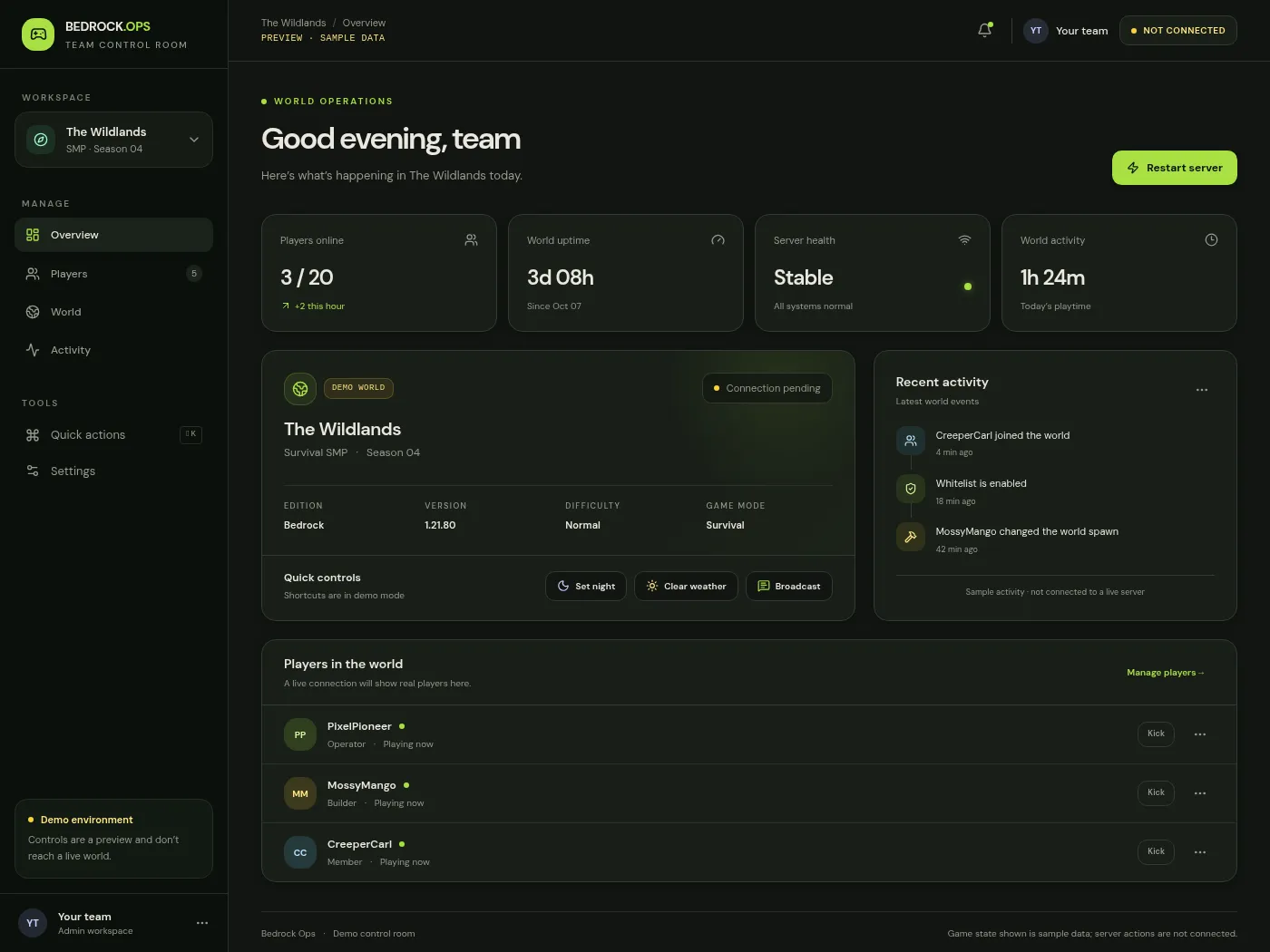 Bedrock Admin Console