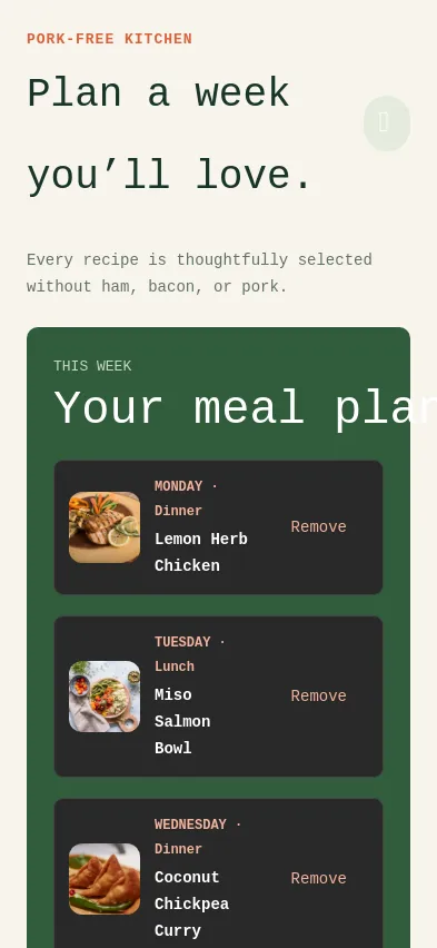 Pork-Free Meal Planner
