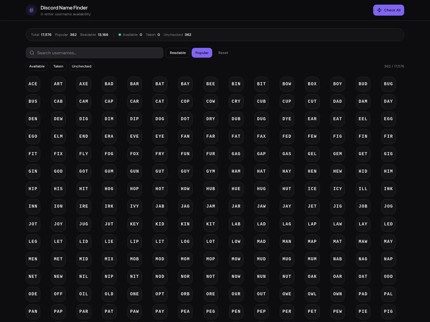 Discord Name Finder