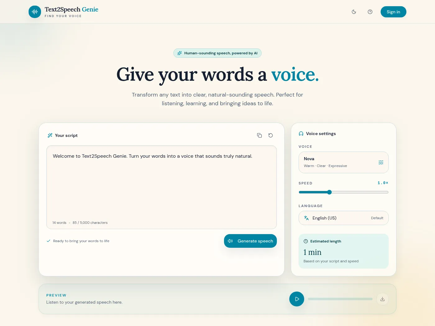 Text2Speech Genie
