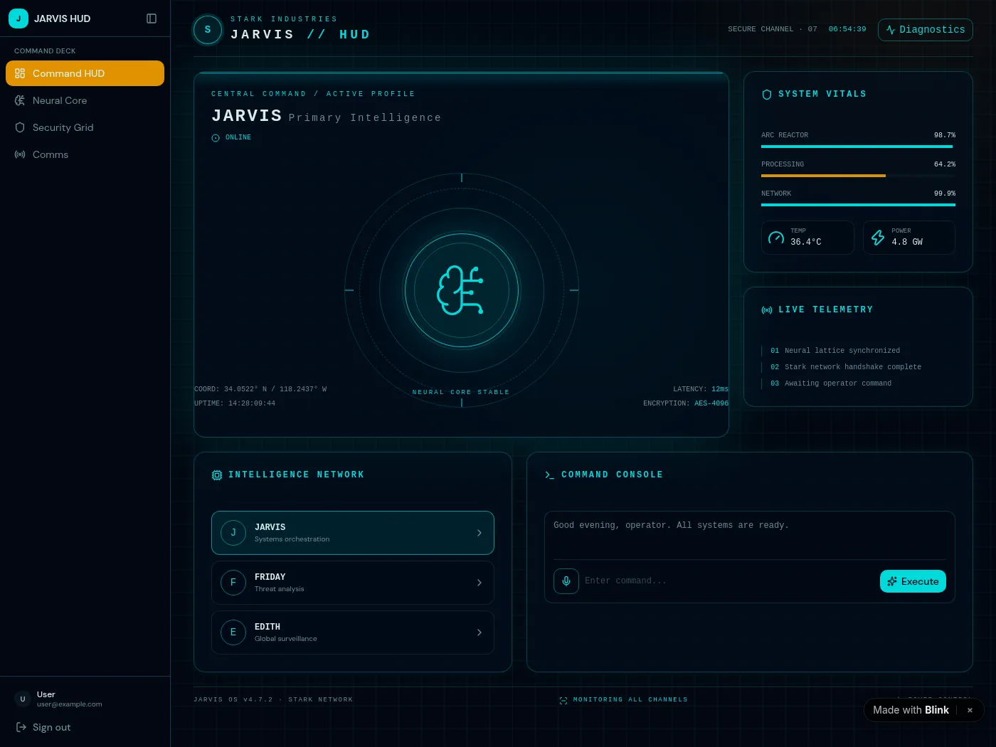 Jarvis AI HUD Dashboard