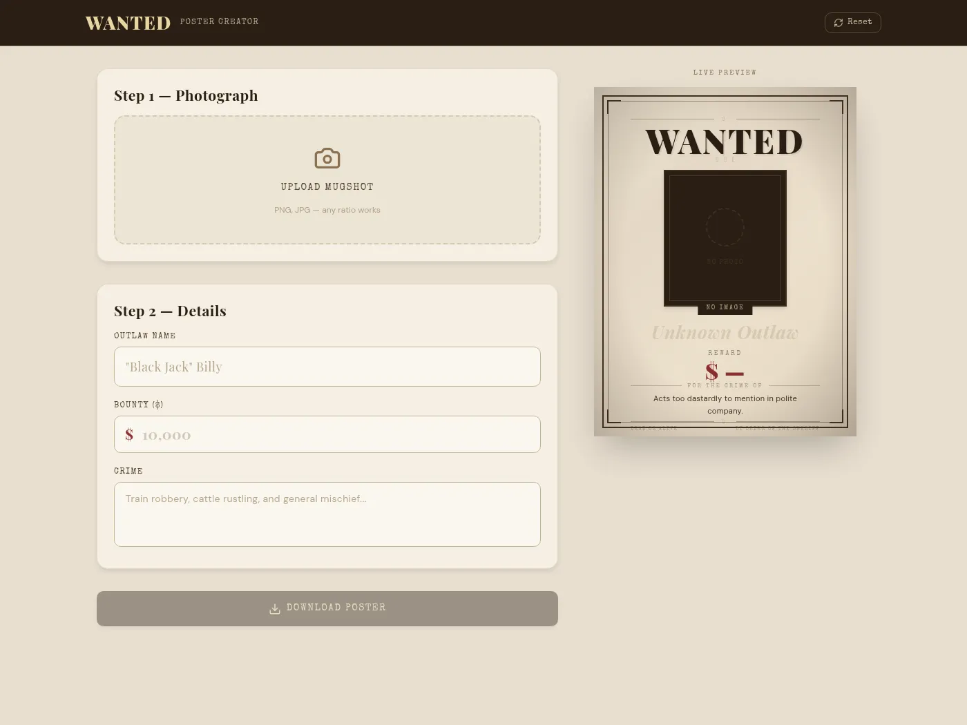 Wanted Poster Creator