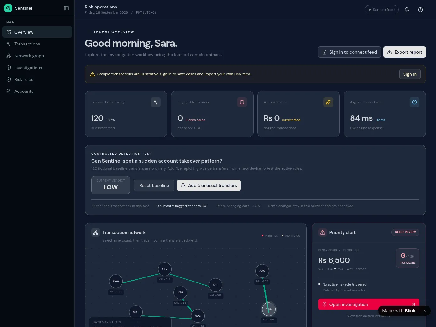 Sentinel Fraud Dashboard