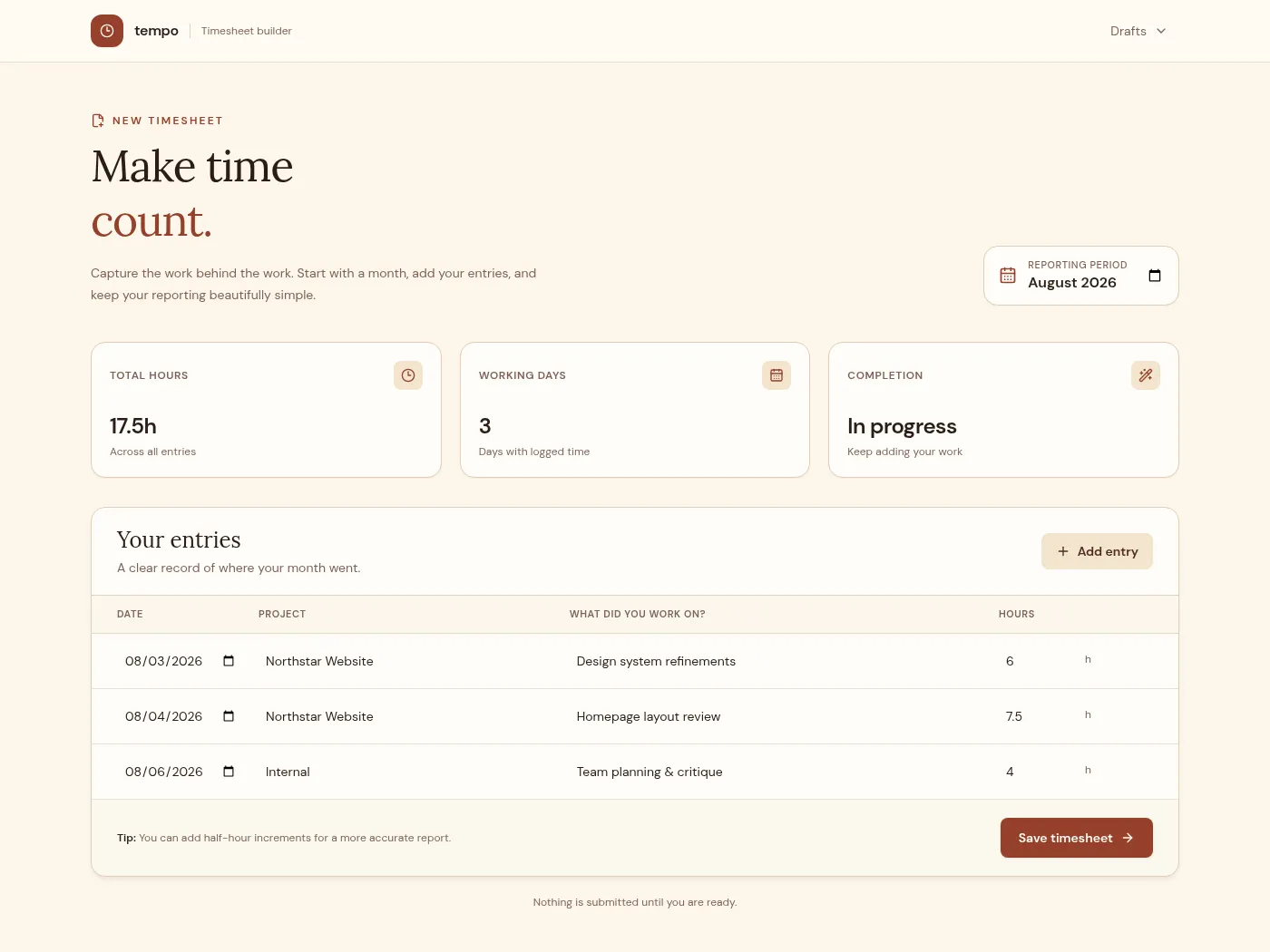 Monthly Timesheet Builder