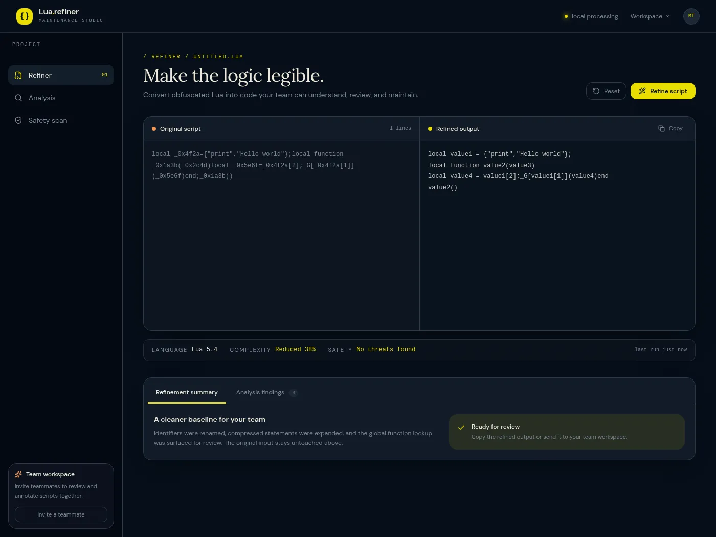 Lua Script Refiner