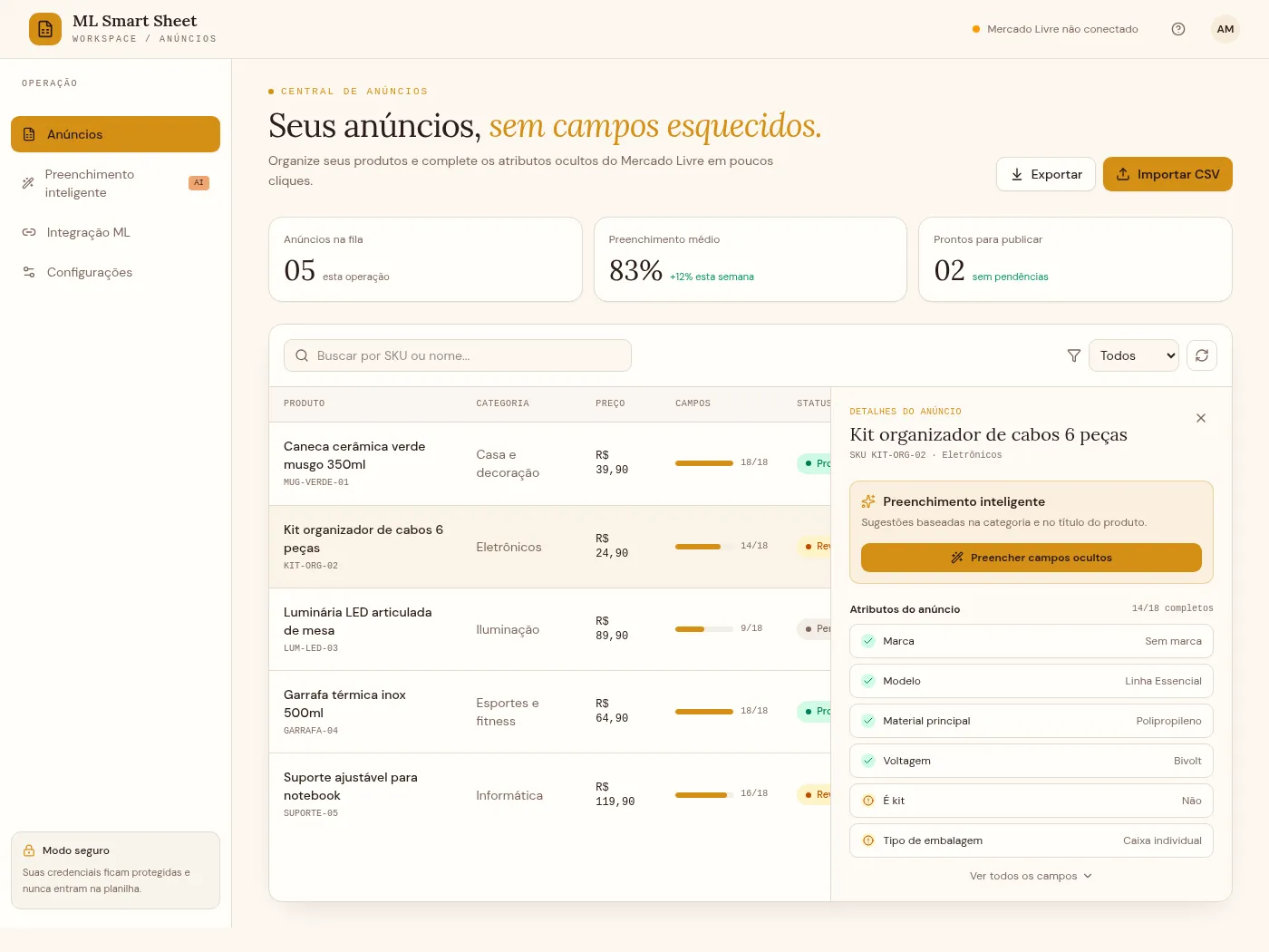 Mercado Livre Smart Sheet