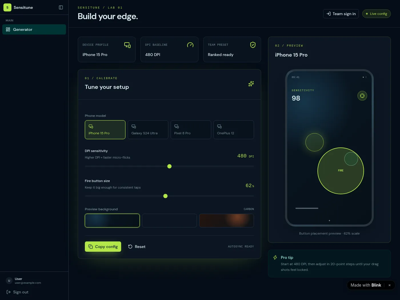 Sensitune Mobile Config