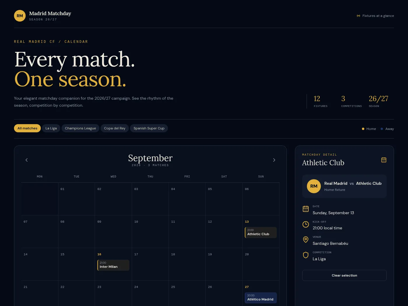 Real Madrid Match Calendar