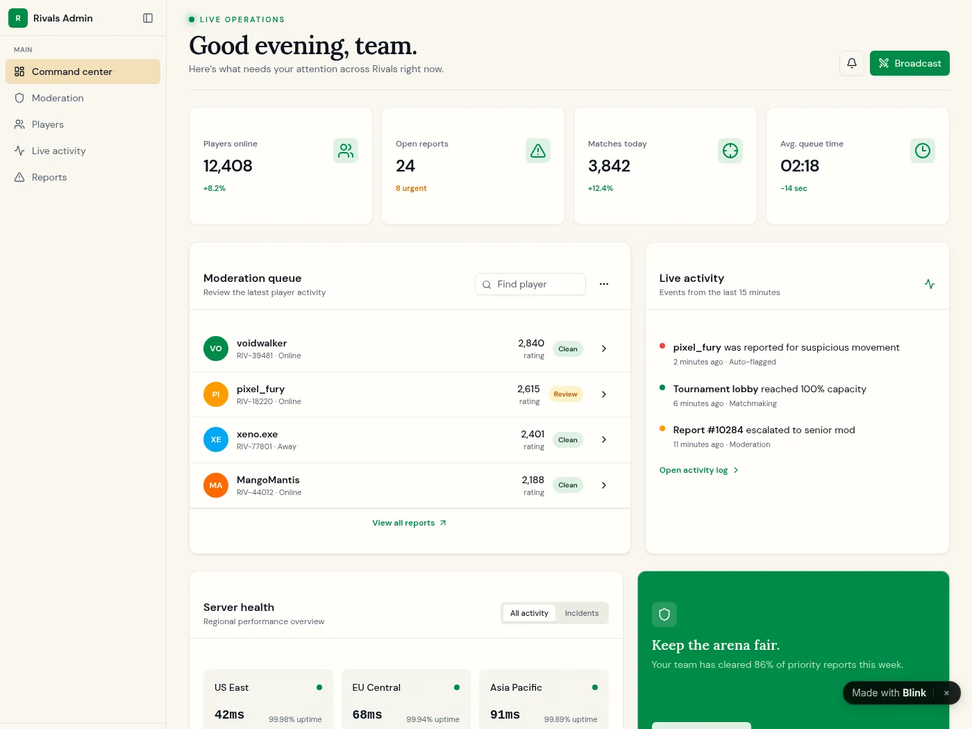 Rivals Admin Dashboard